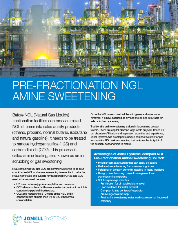 Pre-Fractionation NGL Amine Sweetening Filtration | Jonell Systems